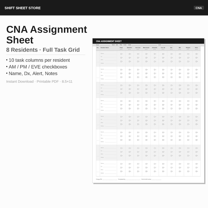 Nursing Assignment Sheet - Etsy