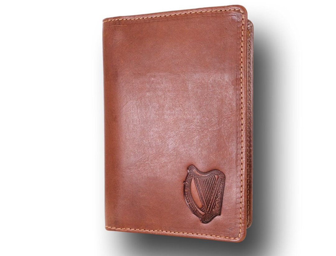 Passport Wallet Embossed Harp - Rustic Tan Leather - Etsy