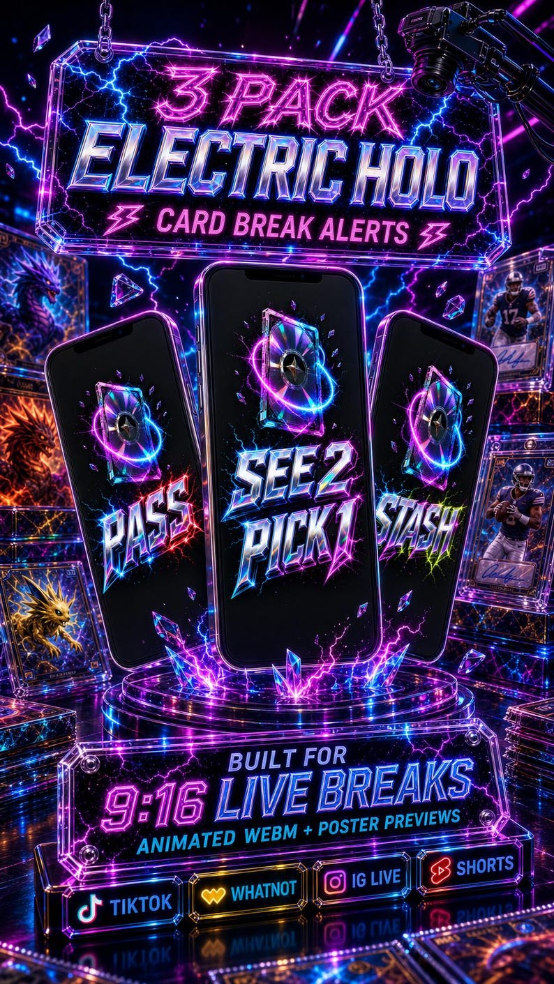 Card Break Alert 3-pack | Animated 9:16 Overlay OBS Kick Twitch - Etsy