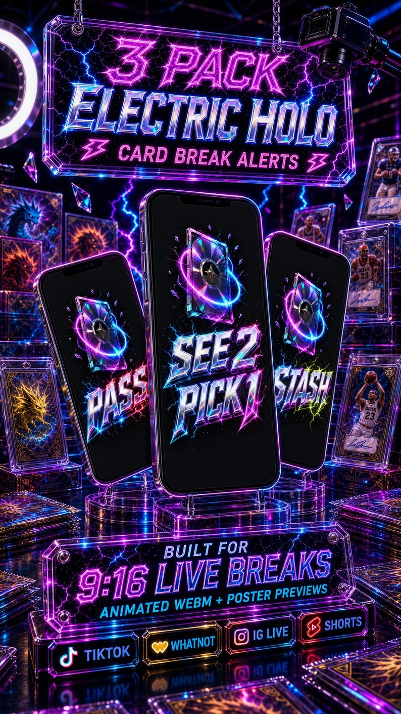 Card Break Alert 3-pack | Animated 9:16 Overlay OBS Kick Twitch - Etsy