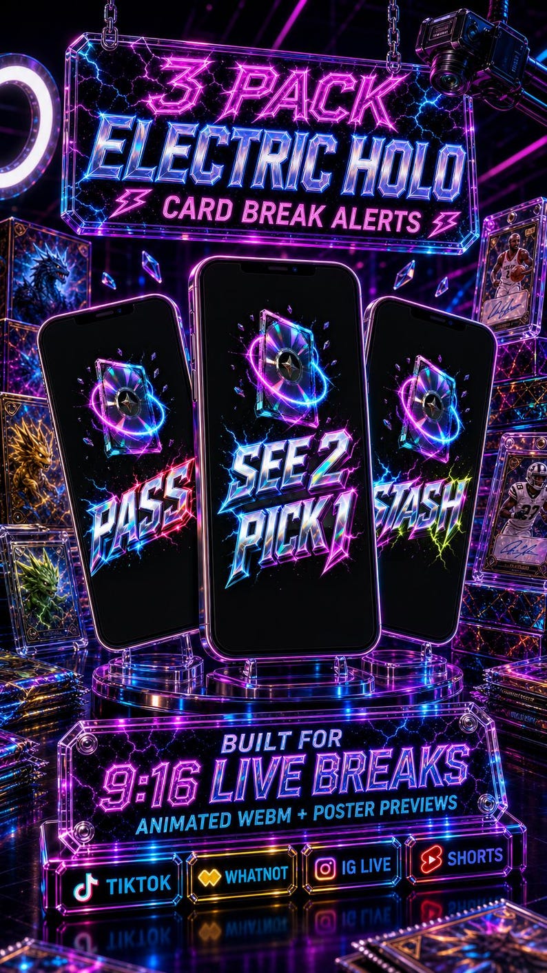Card Break Alert 3-pack | Animated 9:16 Overlay OBS Kick Twitch - Etsy
