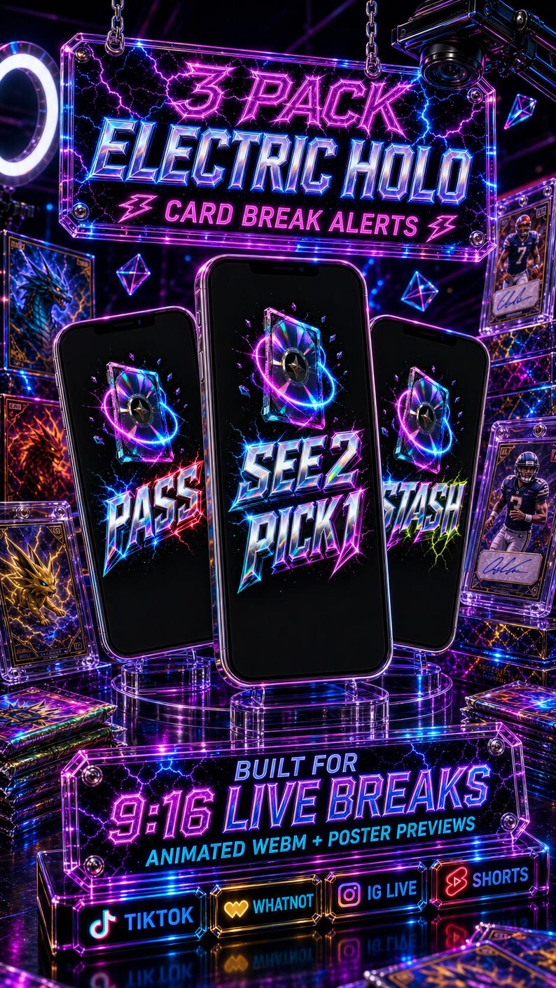 Card Break Alert 3-pack | Animated 9:16 Overlay OBS Kick Twitch - Etsy