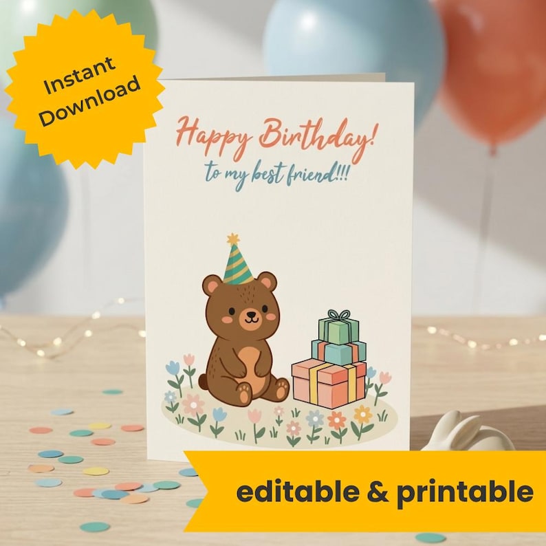 Editable Birthday Card, Birthday Cake Card, Digital Birthday Card ...