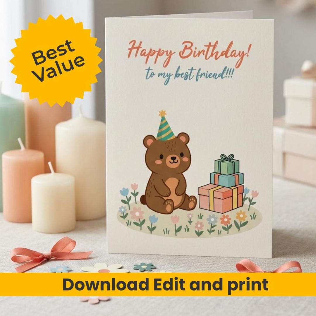 Editable Birthday Card, Birthday Cake Card, Digital Birthday Card ...