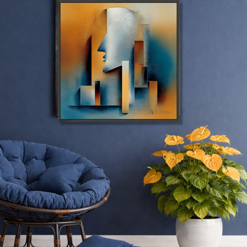 Modern Abstract Face Profile Canvas, Geometric Wall Art, Contemporary ...