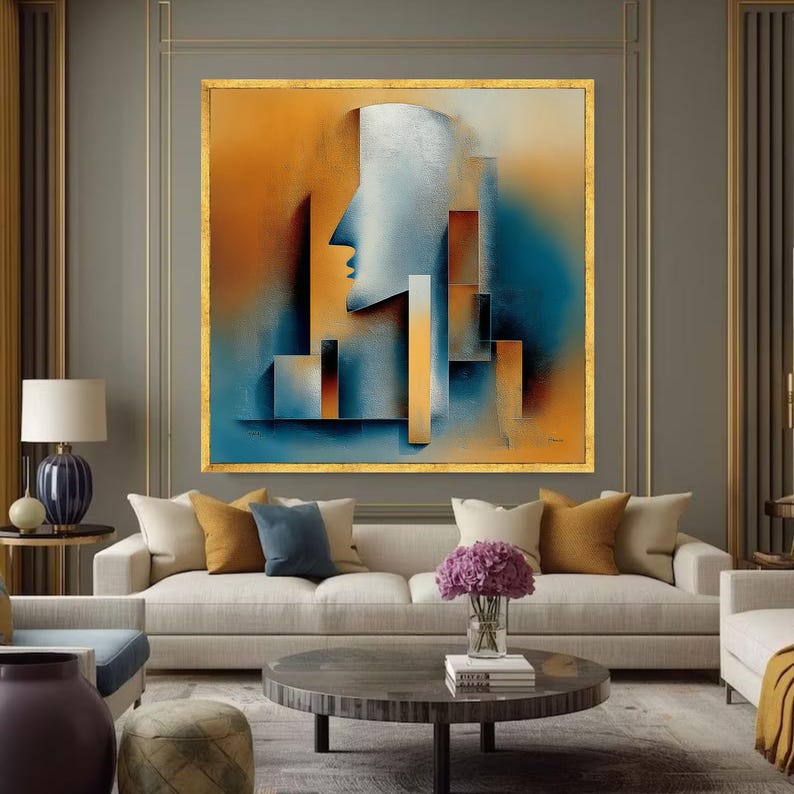 Modern Abstract Face Profile Canvas, Geometric Wall Art, Contemporary ...