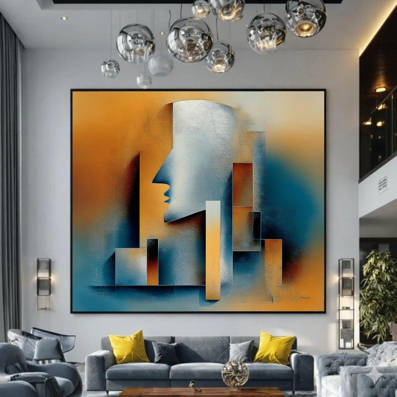Modern Abstract Face Profile Canvas, Geometric Wall Art, Contemporary ...