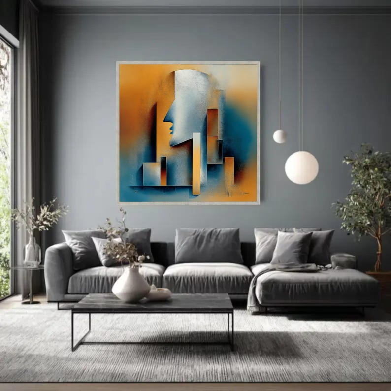 Modern Abstract Face Profile Canvas, Geometric Wall Art, Contemporary ...
