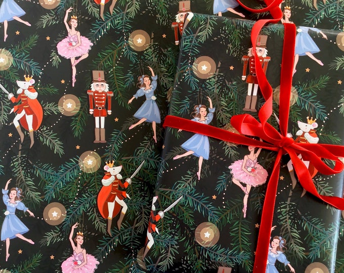 Nutcracker Wrapping Paper With Tag, Christmas Tree Decoration Festive ...