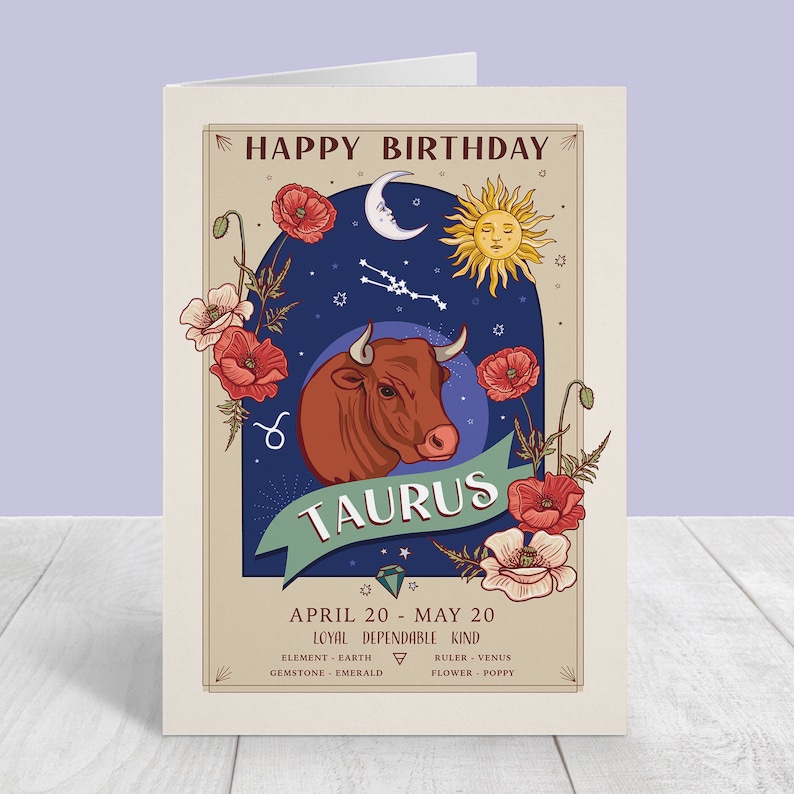 Taurus Birthday Card Happy Birthday Zodiac Star Sign Large A5 - Etsy