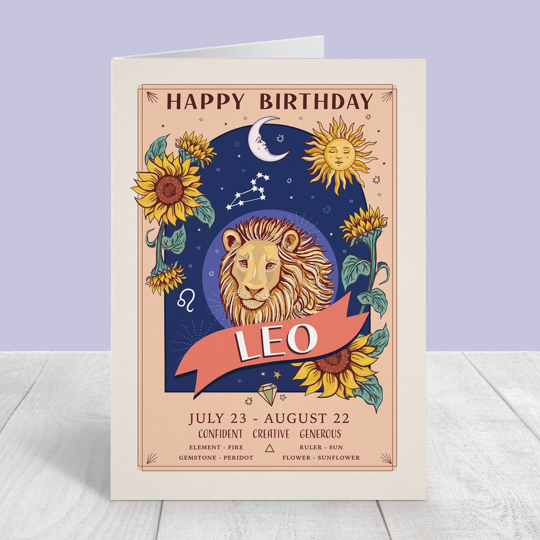 Leo Birthday Card, Happy Birthday Zodiac Star Sign Large A5 Card - Etsy