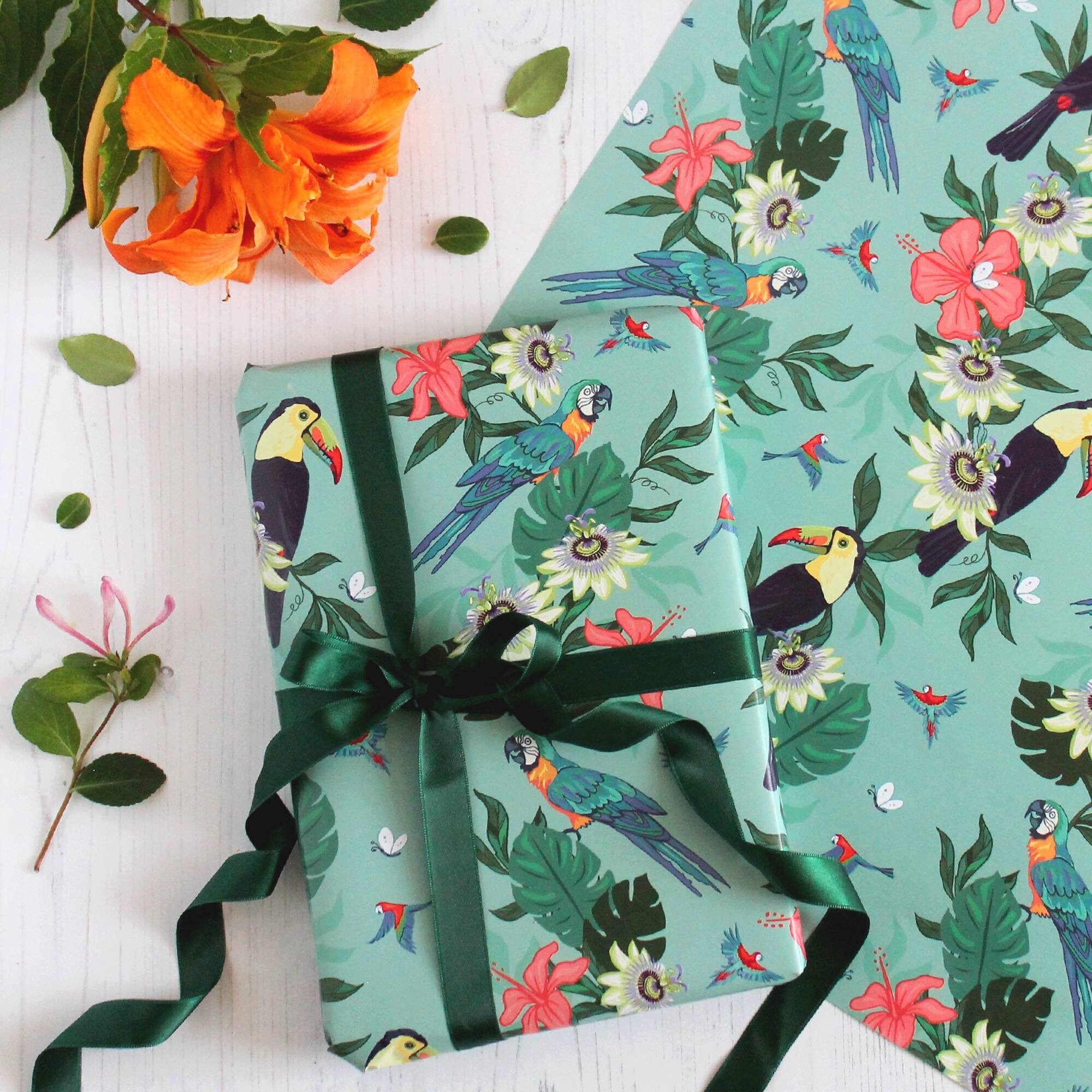 Toucan and Parrot Gift Wrap With Tag of Tropical Birds and - Etsy UK