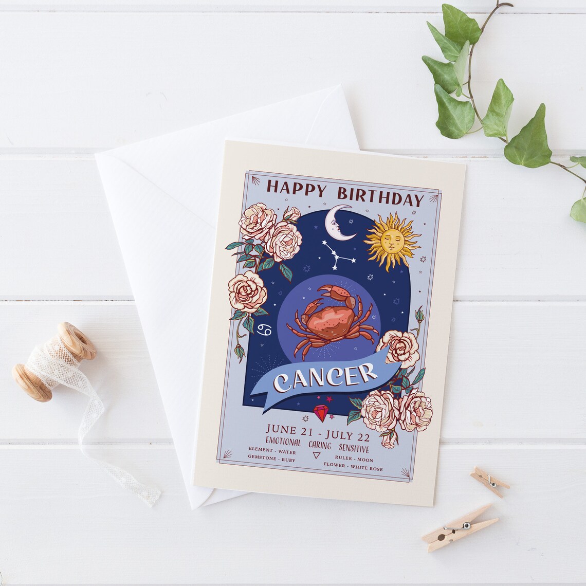 Cancer Birthday Card Happy Birthday Zodiac Star Sign Large A5 - Etsy