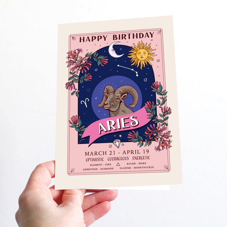 Aries Birthday Card Happy Birthday Zodiac Star Sign Large A5 - Etsy