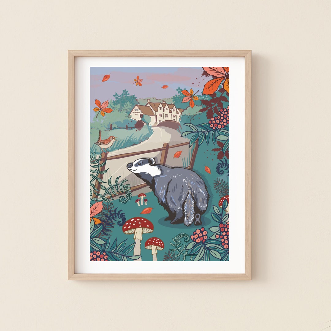 Badger Wall Art Print, English Country Pub Print - Etsy