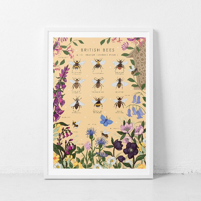 Bees Poster Bumble Bees and Pollinator Friendly Wildflowers - Etsy