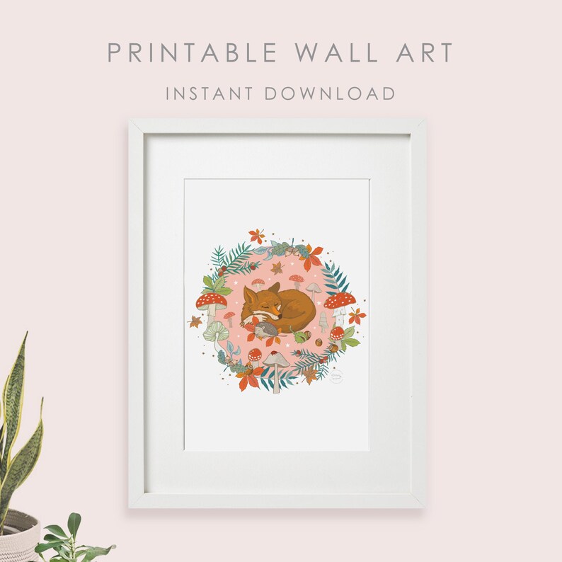 Autumn Fox & Hedgehog Printable Wall Art, Nursery Print - Etsy