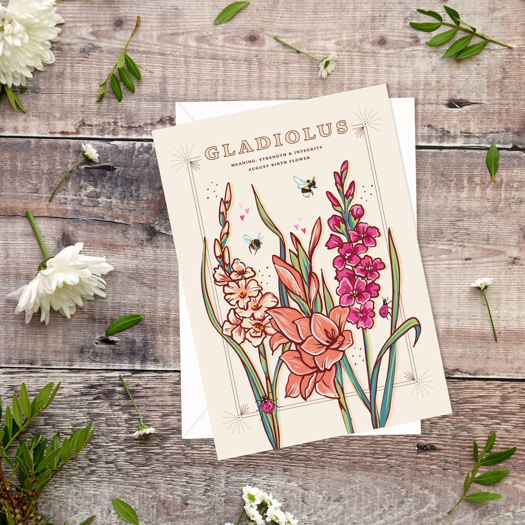 August Birth Flower Card, Gladiolus Birthday Card, - Etsy