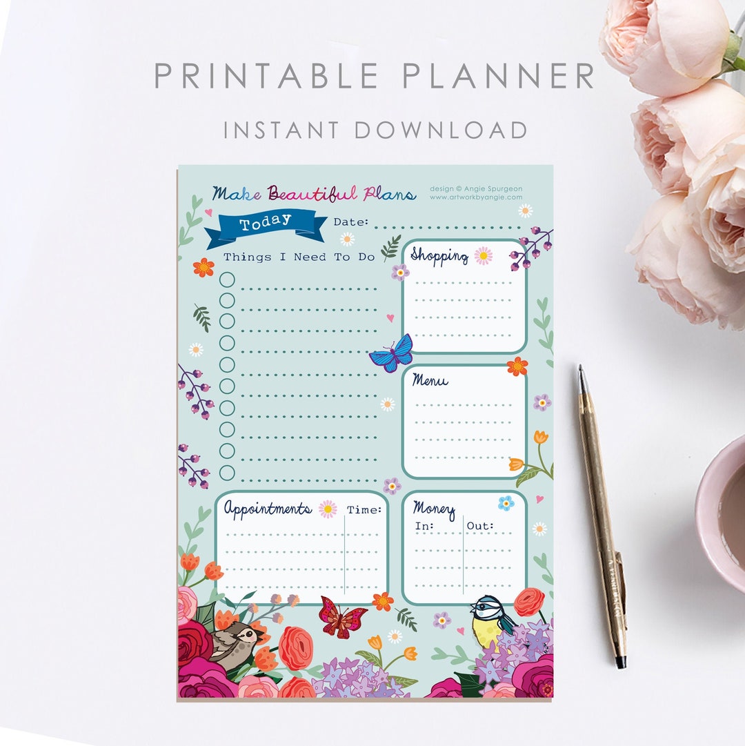 Printable Daily Planner Illustrated With Bright Florals and Garden ...