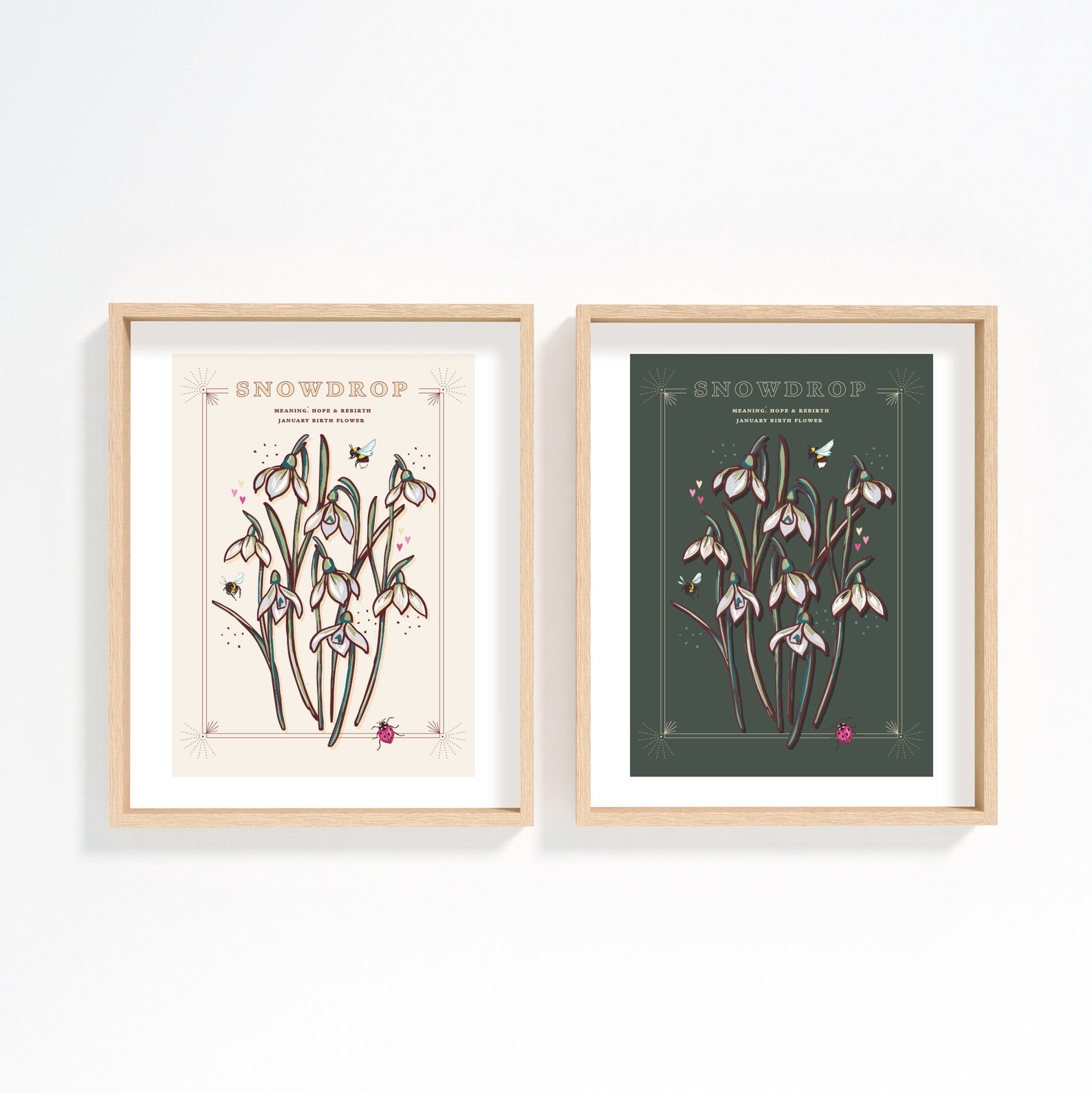 Snowdrops Wall Art Print, January Birth Flower Meaning Illustration ...