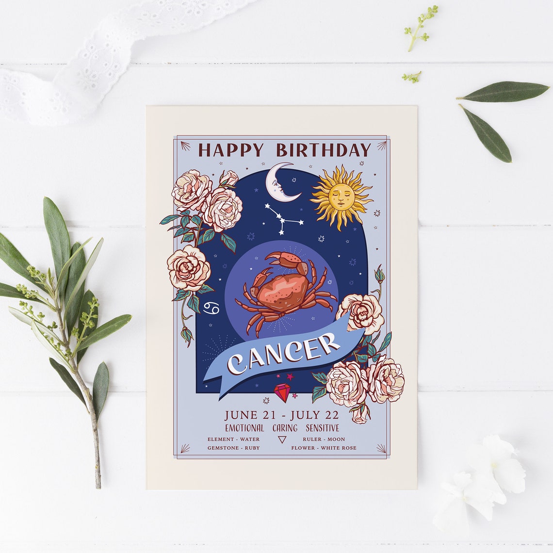 Cancer Birthday Card Happy Birthday Zodiac Star Sign Large A5 - Etsy