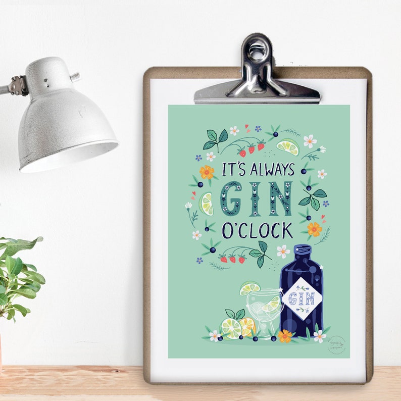It's Always Gin O Clock Printable Wall Art in Mint Green - Etsy