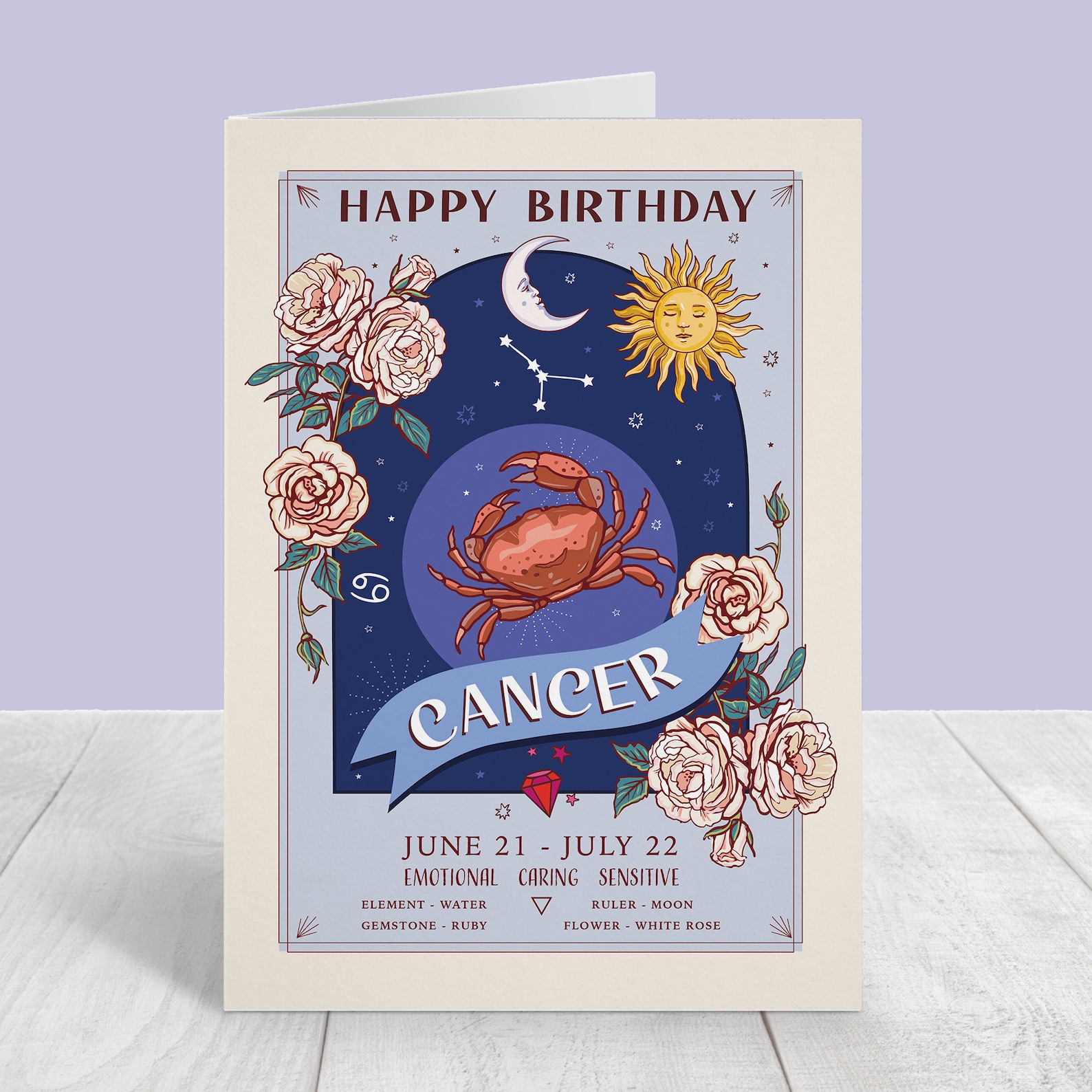 Cancer Birthday Card Happy Birthday Zodiac Star Sign Large A5 - Etsy