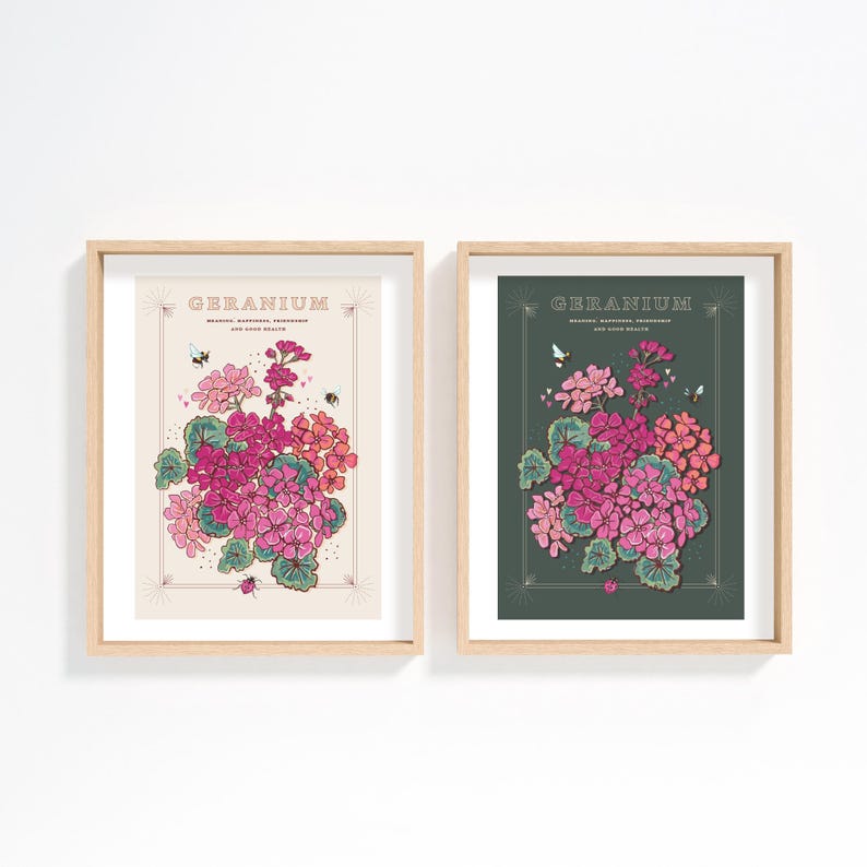 Geranium Wall Art Print, Flower Meaning Illustration Print - Etsy