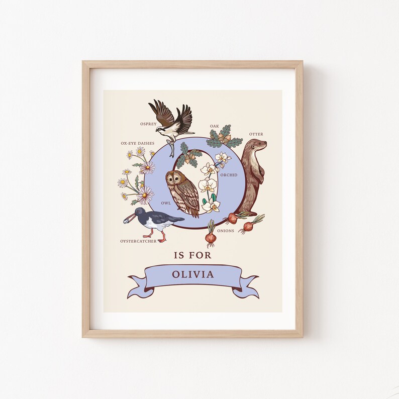 Personalised Letter O Print, Initial O Wall Art, Nature Guide Monogram ...