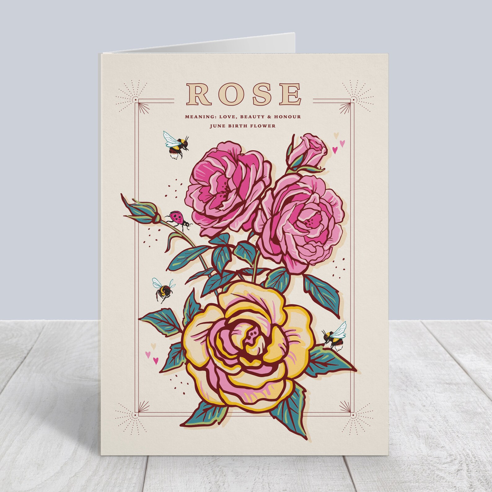 June Birth Flower Card, Rose Birthday Card, - Etsy