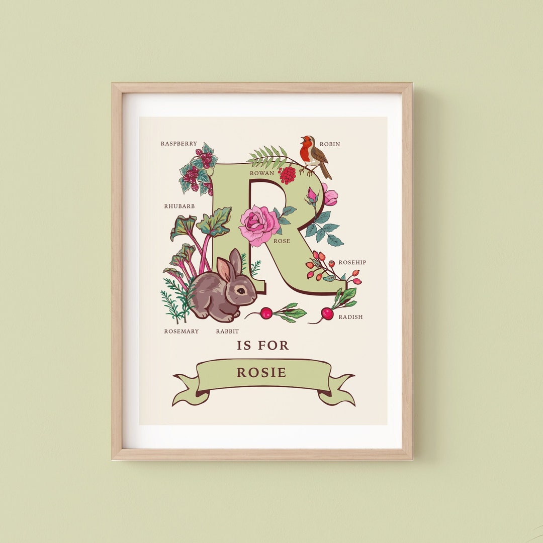 Personalised Letter R Print, Initial R Wall Art, Nature Guide Monogram ...