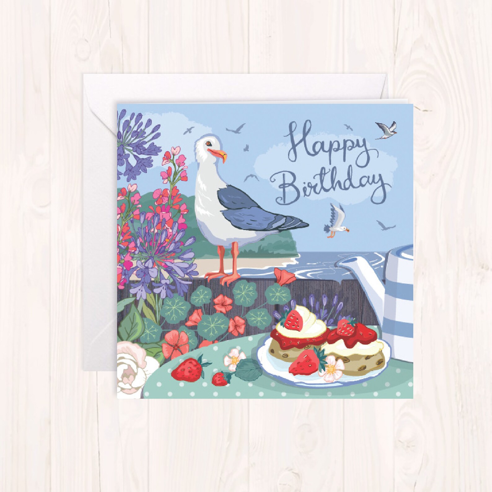 Happy Birthday Seagull and Cream Tea Card Cornish Birthday - Etsy