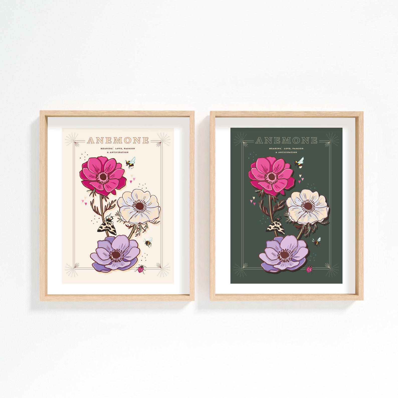 Anemone Flowers Wall Art Print, Flower Meaning Illustration Print - Etsy
