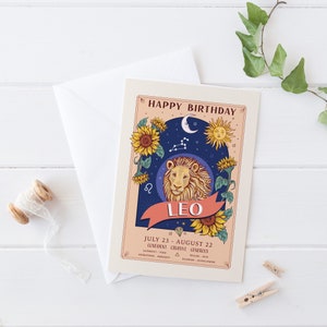 Leo Birthday Card, Happy Birthday Zodiac Star Sign Large A5 Card - Etsy