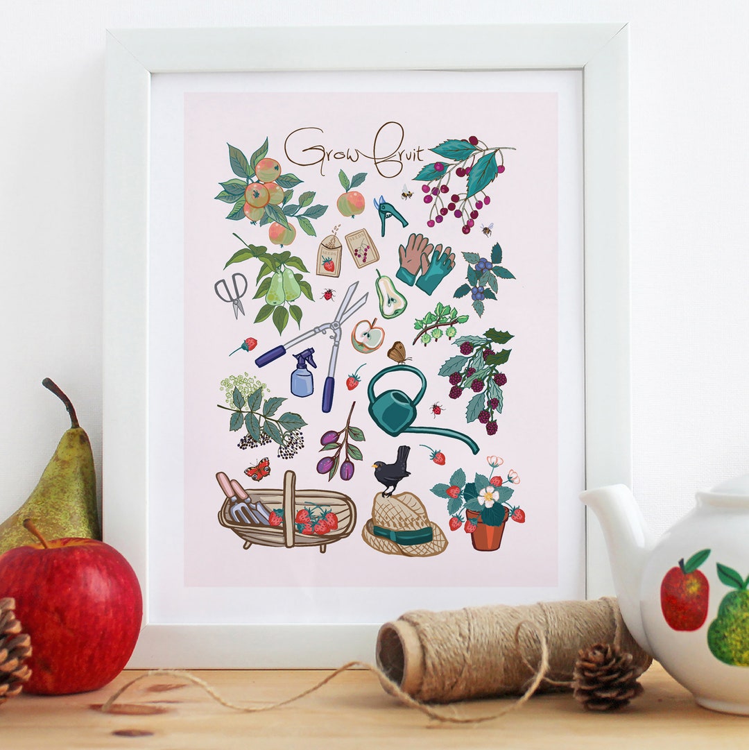 Grow Fruit Art Print: Orchard Fruits & Berries Illustration - Etsy