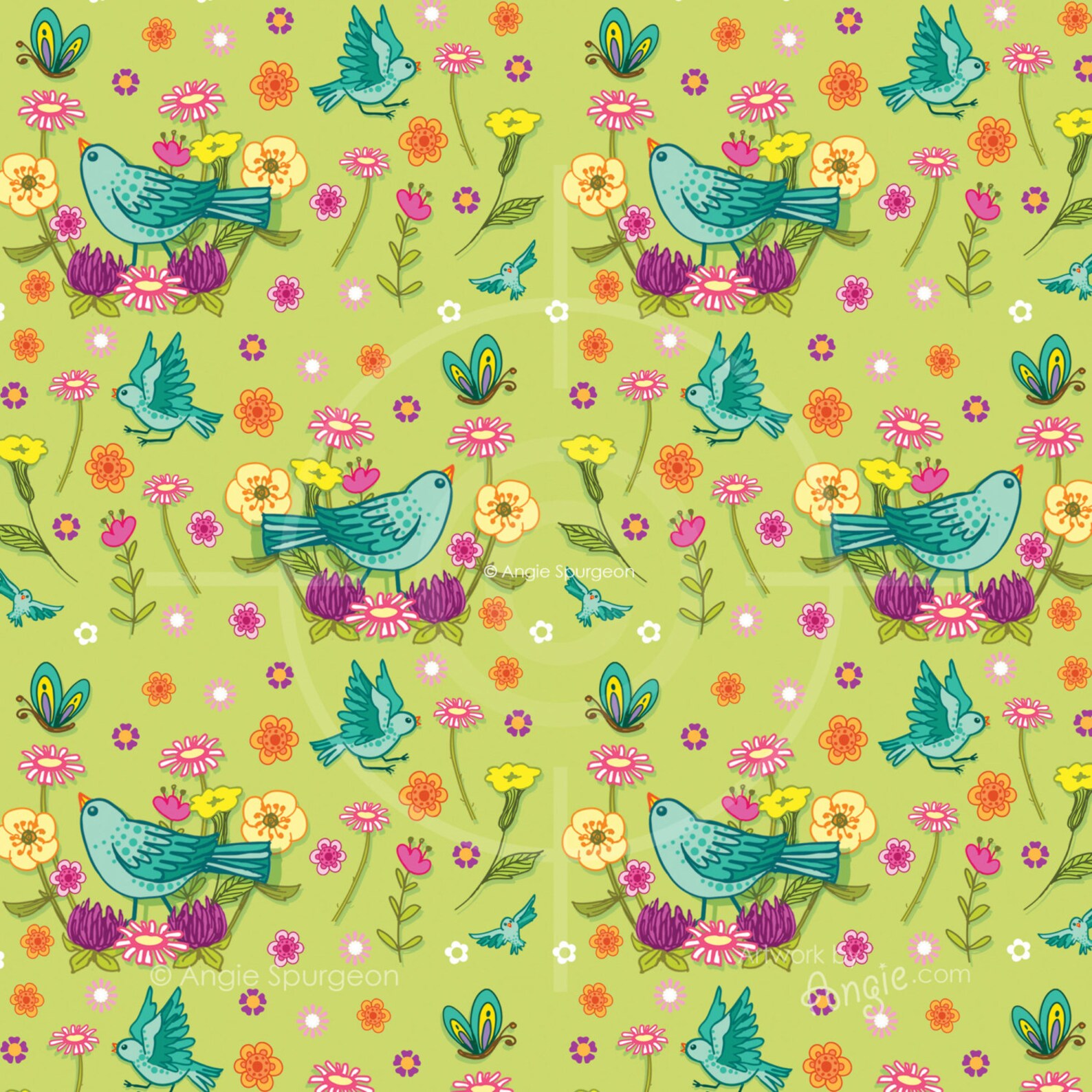 Chartreuse Gift Wrapping Paper With Bluebirds and Spring Flowers - Etsy