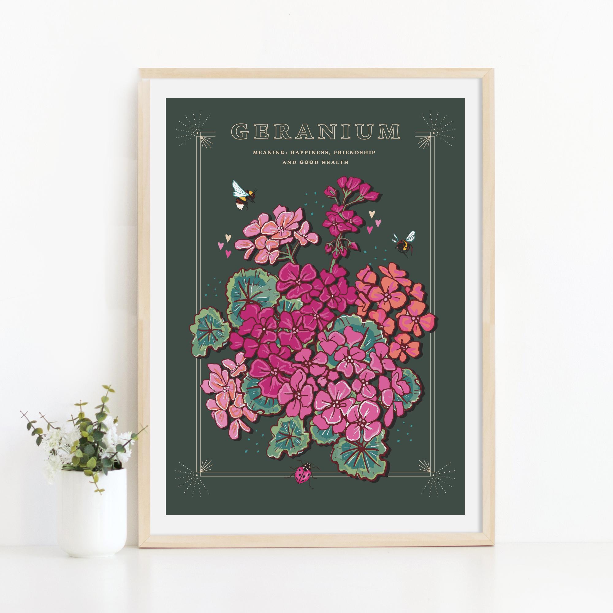 Geranium Wall Art Print, Flower Meaning Illustration Print - Etsy