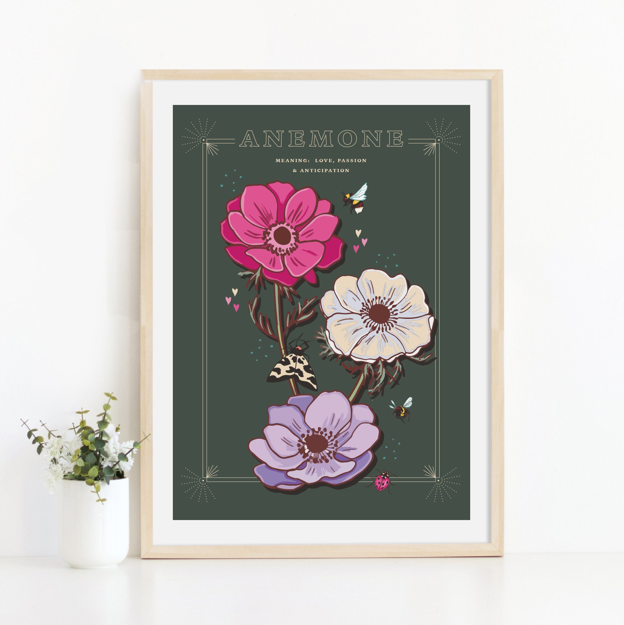 Anemone Flowers Wall Art Print, Flower Meaning Illustration Print - Etsy