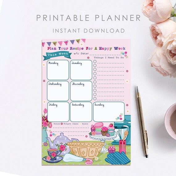 Printable Weekly Kitchen Planner Weekly Baking Planner | Etsy