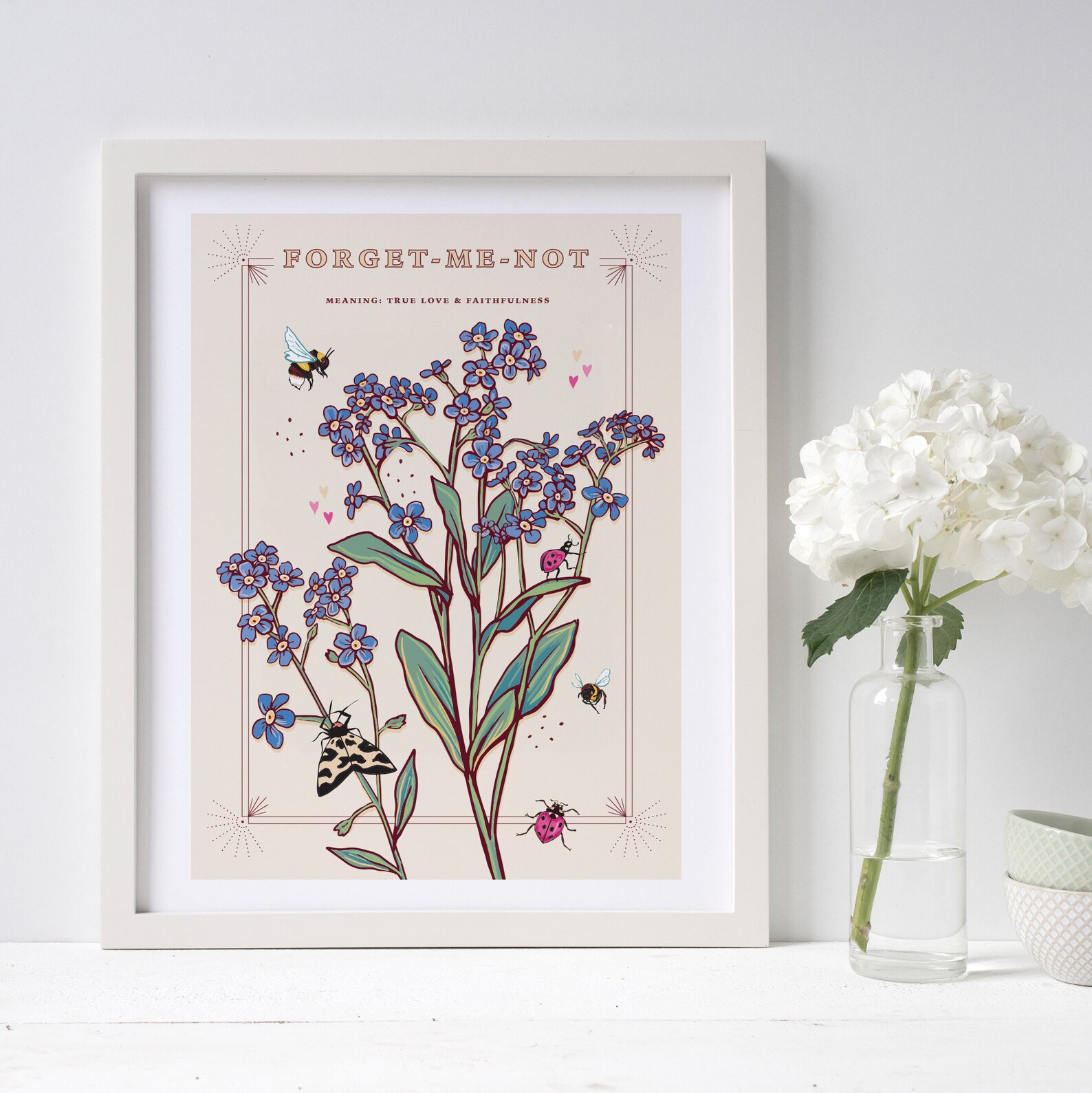 Forget Me Not Wall Art Print True Love Flower Illustration - Etsy