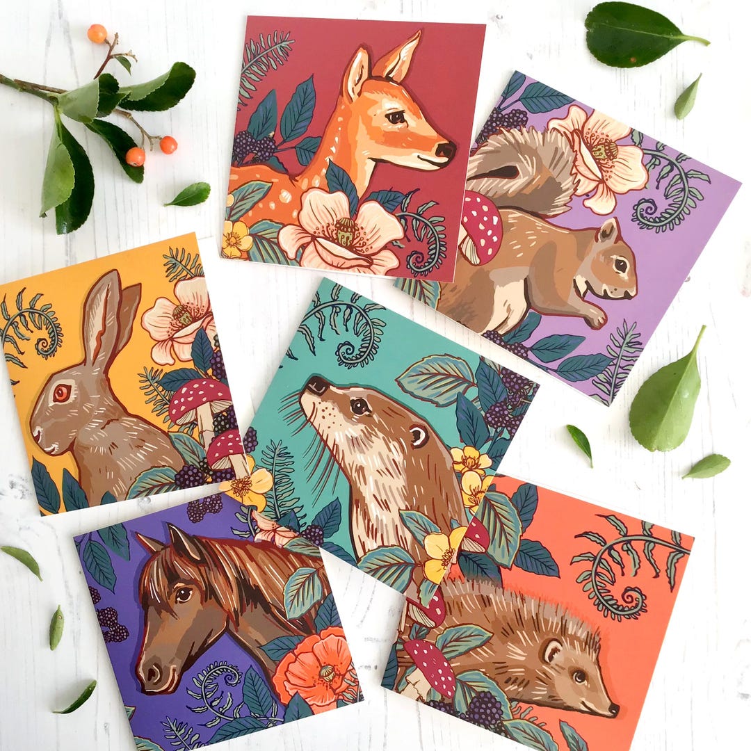 Set of 6 Woodland Animals Notecards, Mini Card Pack of 6 Forest ...