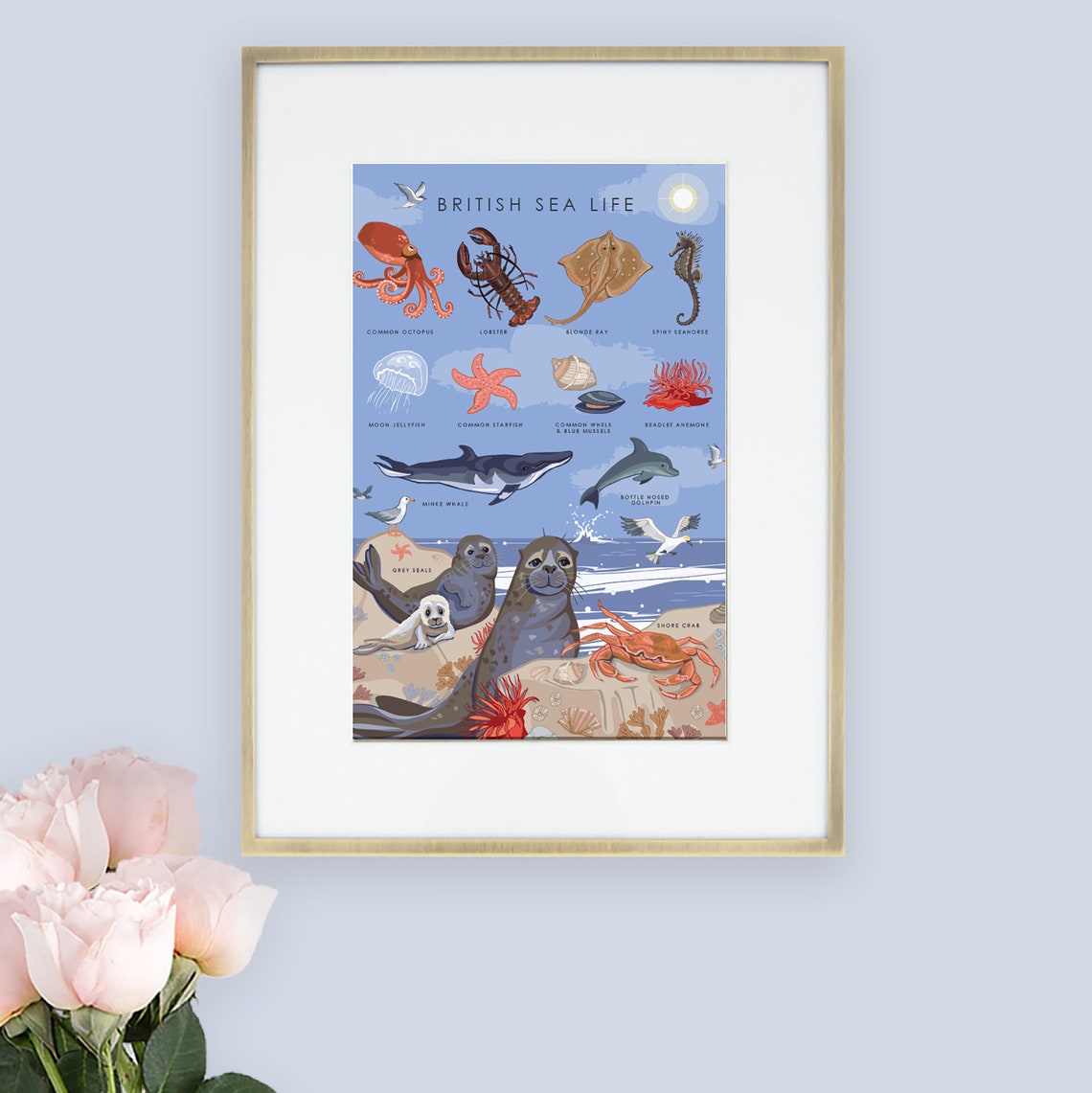 Sea Life Poster Ocean Life Print Wildlife Illustration | Etsy