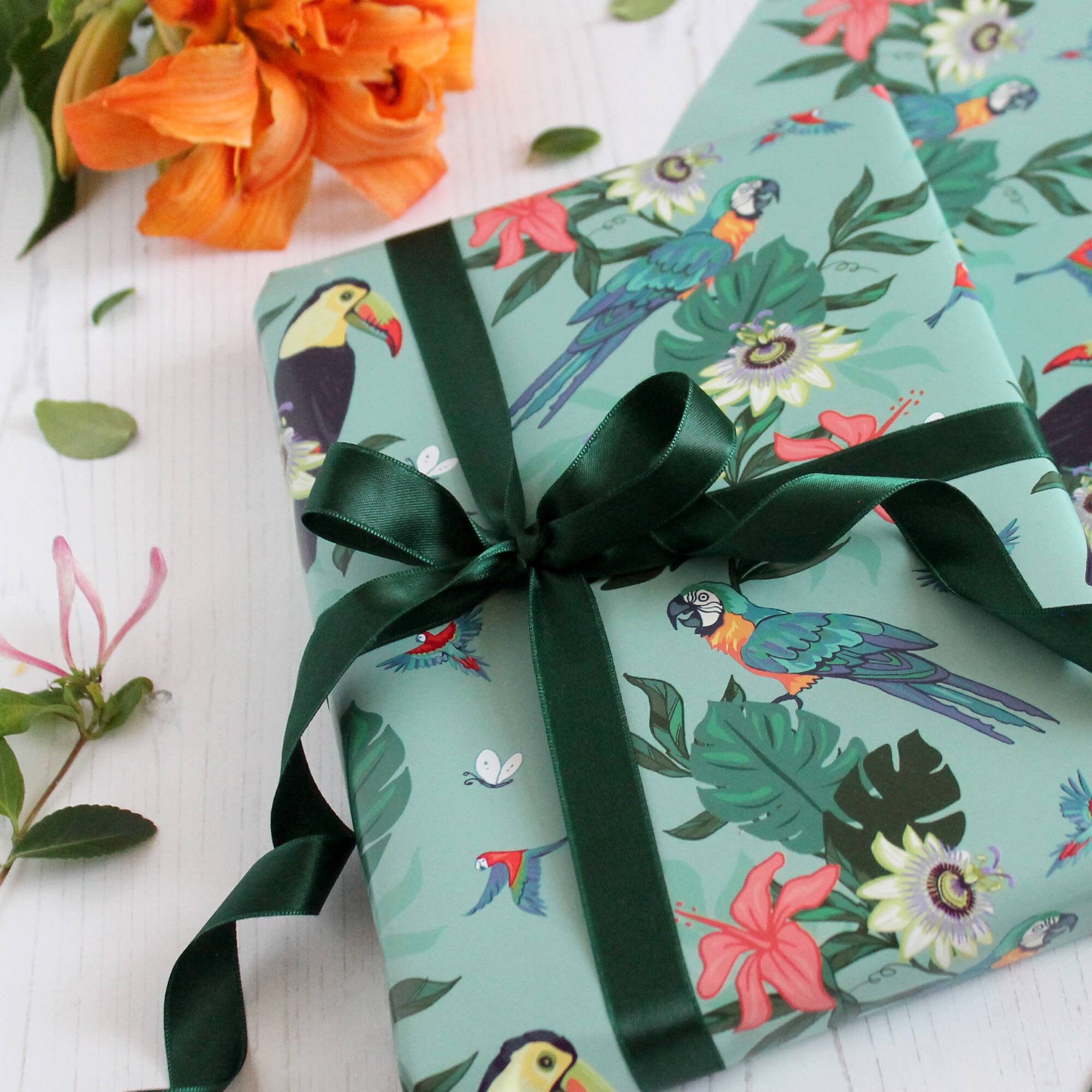 Toucan and Parrot Gift Wrap With Tag of Tropical Birds and - Etsy UK