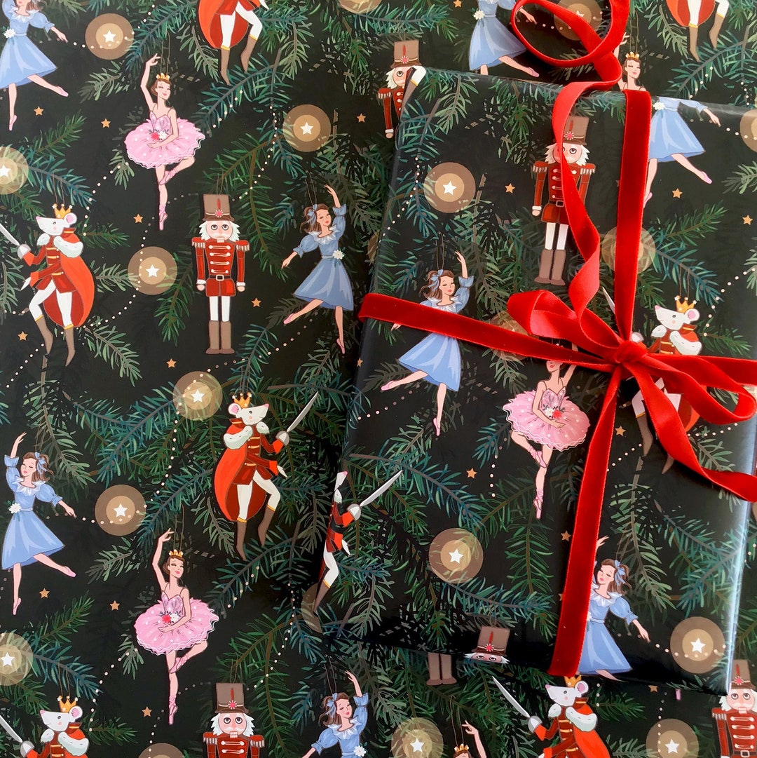 Nutcracker Wrapping Paper With Tag, Christmas Tree Decoration Festive ...