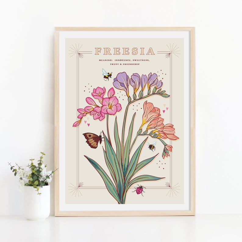 Freesia Wall Art Print, Flower Meaning Illustration Print - Etsy