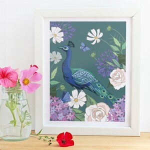 Peacock Wall Art, Blue Botanical Print - Etsy