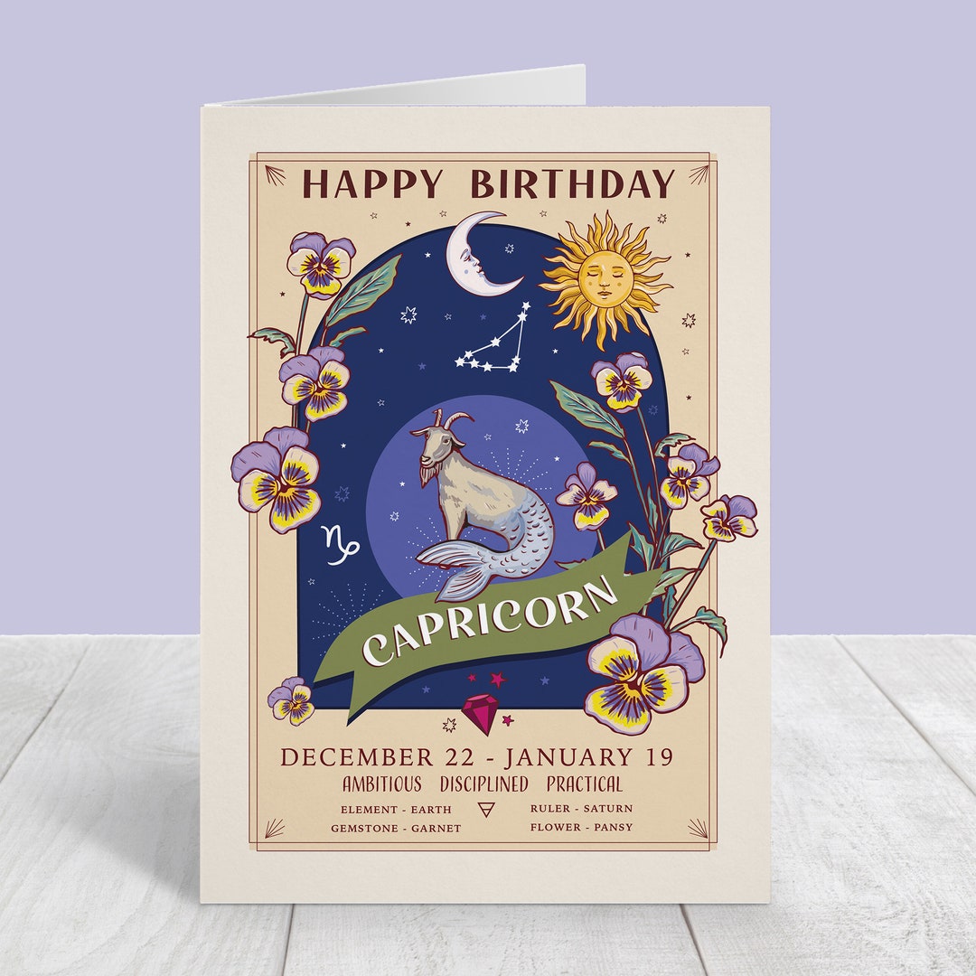Capricorn Birthday Card Happy Birthday Zodiac Star Sign Large A5 Card