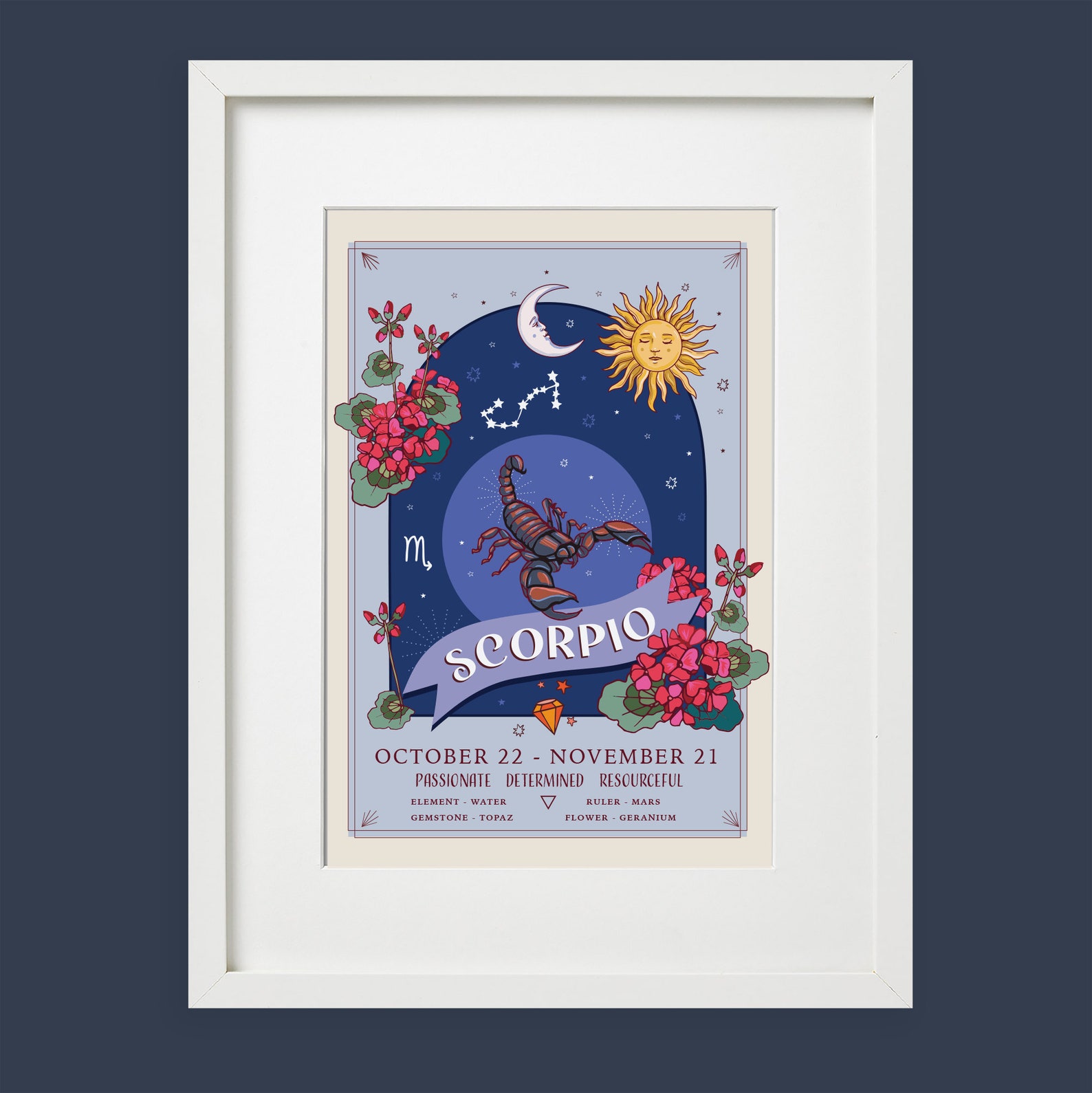 Scorpio Wall Art Print, Zodiac Sign and Flowers Illustration Print - Etsy