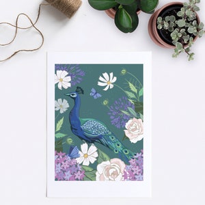 Peacock Wall Art, Blue Botanical Print - Etsy