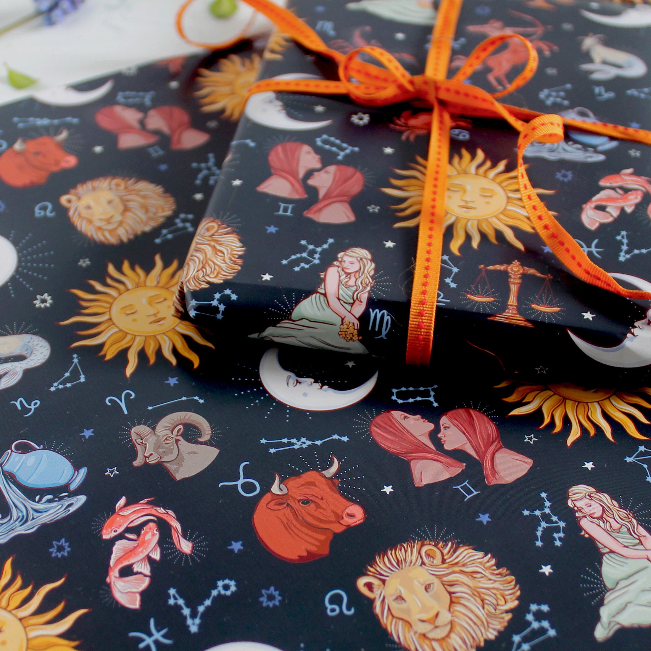 Zodiac Signs Gift Wrap with Tag of, Celestial Star Signs Wrapping Paper ...